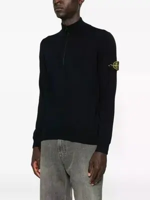 Stone Island Half-zip Sweater With Logo Patch - Blue