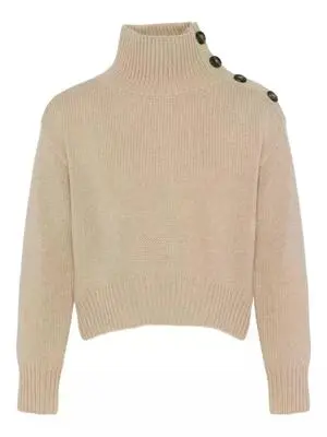 YVES SALOMON High-neck Buttoned Sweater - Neutrals