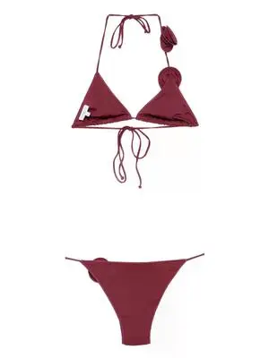 LA REVECHE Rose-embellished Triangle Bikini - Red