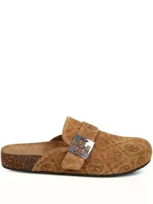 Tory Burch Logo-debossed Buckle Slippers - Brown