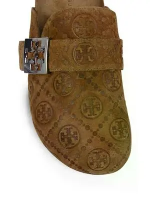 Tory Burch Logo-debossed Buckle Slippers - Brown