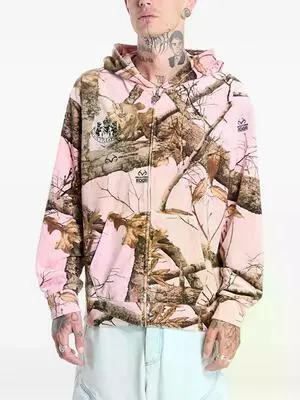PLEASURES Tree-print Zip-up Hoodie - Pink