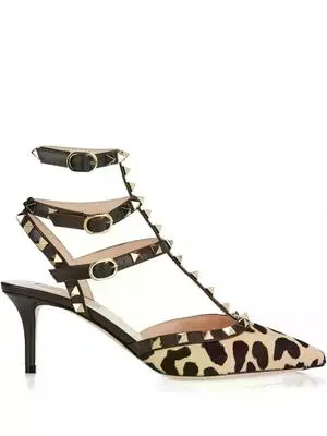 Valentino Garavani 70mm Stud-Embellished Leopard-Print Pumps Naturale Marrone