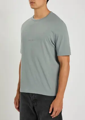 Saint Laurent Logo-embroidered Cotton T-shirt - Grey