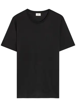 Saint Laurent Logo-embroidered Cotton T-shirt - Black