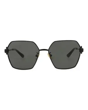 Bottega Veneta Square Frame Metal Sunglasses - Black Black Grey (bv1224s/30014275/001)