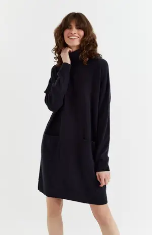Chinti & Parker Rollneck Wool-cashmere Mini Dress - Navy