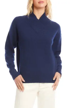 Karen Kane Crossover Collar Sweater - Navy