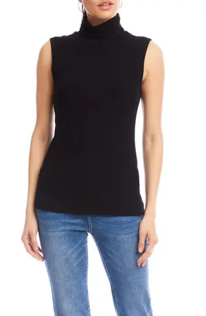 Karen Kane Sleeveless Ribbed Turtleneck Top - Black
