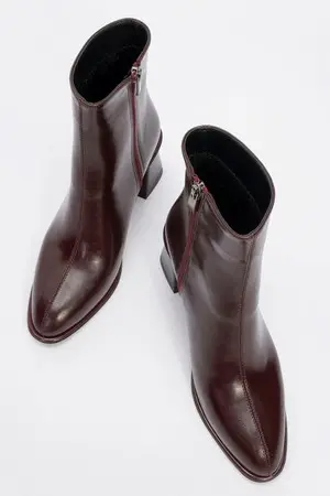 PROLOGUE SHOES Maura Block Heel Boots - Burgundy Faux Leather