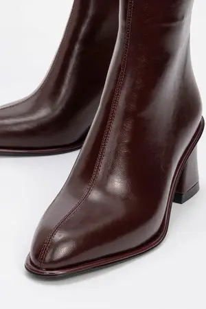 PROLOGUE SHOES Maura Block Heel Boots - Burgundy Faux Leather