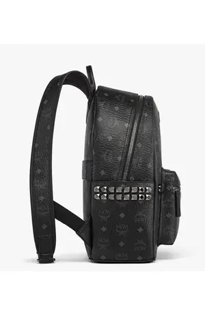 Mcm Small Stark Side Studs Backpack In Visetos - Black
