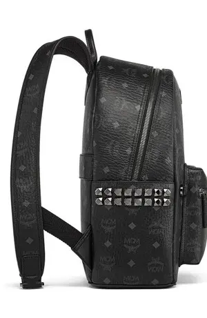 Mcm Small Stark Side Studs Backpack In Visetos - Black