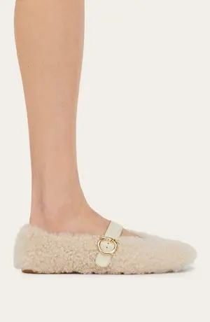 FERRAGAMO Gancio Genuine Shearling Ballet Flats - Merinillo Carino Mascarpone