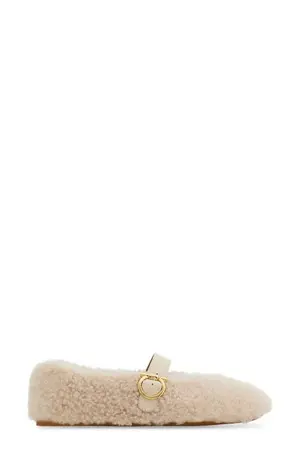 FERRAGAMO Gancio Genuine Shearling Ballet Flats - Merinillo Carino Mascarpone