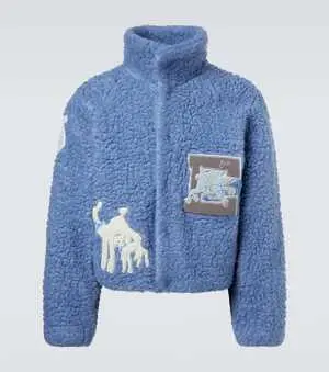 ERL Patch-appliqué Wool-blend Fleece Jacket - Blue