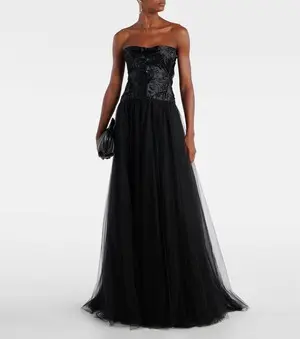 Costarellos Tulle Bustier Gown
