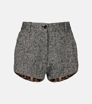 Dolce & Gabbana High-rise Wool And Cotton-blend Shorts - Grey
