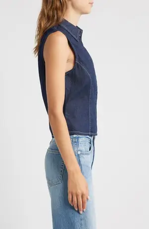 Mango Maria Collared Cotton & Linen Denim Top