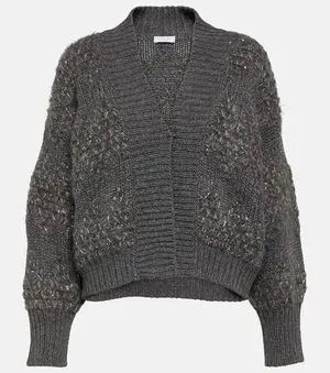 Brunello Cucinelli Wool, Cashmere, And Silk Cardigan - Grey
