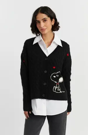 Chinti & Parker Wool Cashmere Snoopy Cable Cardigan - Black
