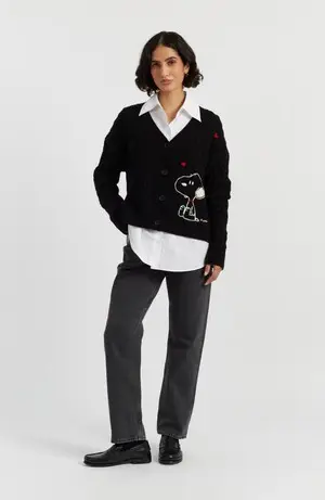 Chinti & Parker Wool Cashmere Snoopy Cable Cardigan - Black
