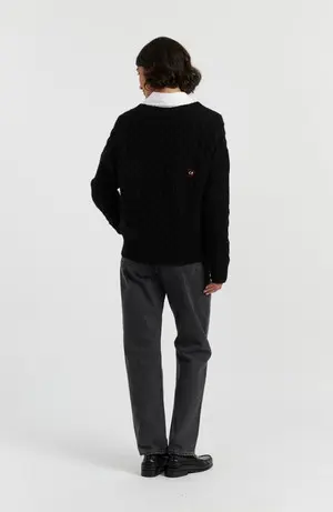 Chinti & Parker Wool Cashmere Snoopy Cable Cardigan - Black