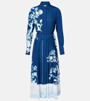 Erdem Belted Printed Midi Dress - Blue