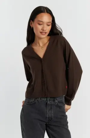 Chinti & Parker Wool Cashmere Cropped Cardigan - Chocolate