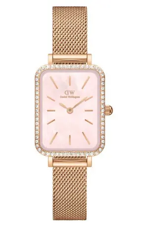 DANIEL WELLINGTON Quadro Mesh Strap Watch - Rose Gold
