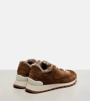 Brunello Cucinelli Runner Monili Suede And Canvas Sneakers