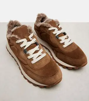Brunello Cucinelli Runner Monili Suede And Canvas Sneakers