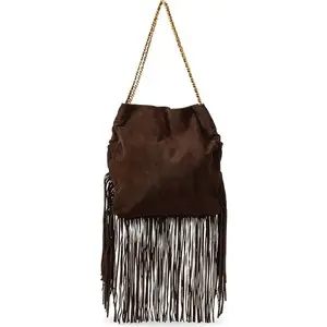 Veronica Beard Large Slouch Fringe Suede Shoulder Bag - Espresso