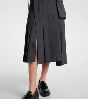 Sacai Prince Of Wales Check Wool Midi Skirt