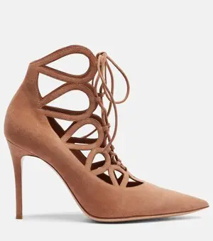 GIANVITO ROSSI Suede Pointed Toe Pumps - Beige