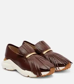 TOD'S Fringed Leather Sneakers - Brown