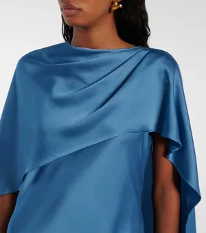 Simkhai Izel Caped Satin Gown - Blue