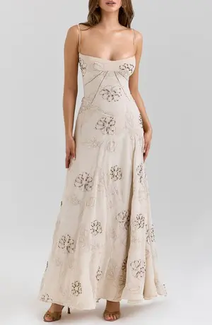 House Of Cb Seren Embellished Georgette Gown - Vanilla
