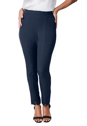 JESSICA LONDON Bi-stretch Slit Front Ankle Pant - Navy