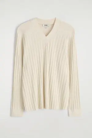 Cos Ribbed-knit V-neck Sweater