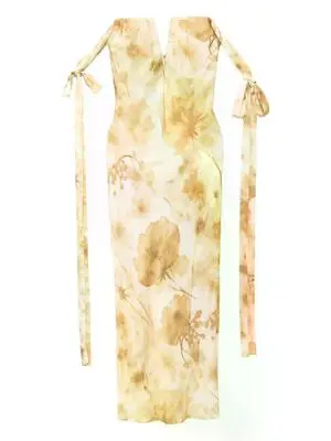Alejandra Alonso Rojas Floral-print Plunging Gown - Yellow