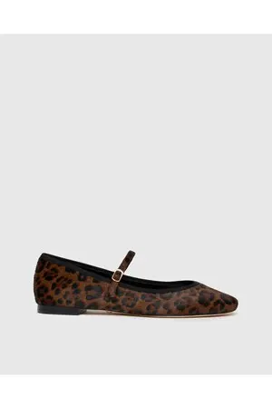 Paige Jolie Leopard Print Haircalf Ballerina Flats - Gold