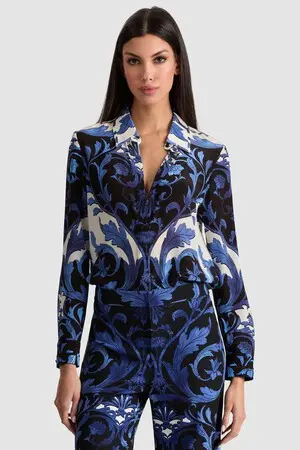 Alice + Olivia Willa Regal Retreat Silk Blouse - Denim