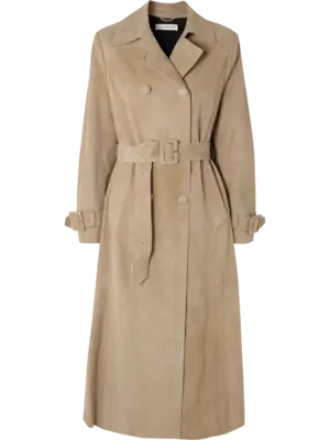 Nour Hammour Tate Belted Suede Trench Coat - Beige