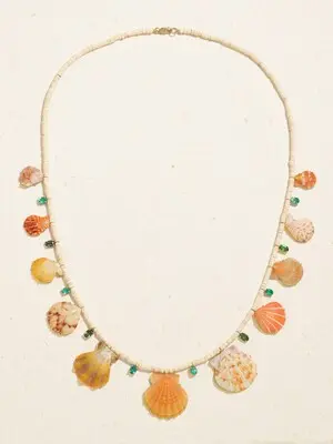 MARISA KLASS 18-Karat Gold, Emerald, And Tourmaline Shell Necklace