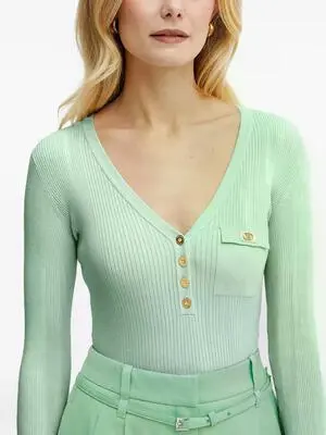 Elisabetta Franchi Ribbed V-neck Buttoned Sweater