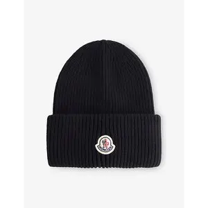 Moncler Logo-Patch Ribbed Wool-Cashmere Beanie Black