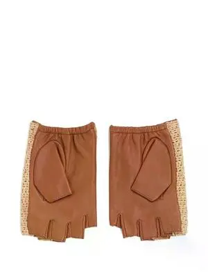 Karl Lagerfeld Leather Fingerless Gloves With Crochet Detailing