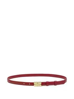 GANNI Leather Belt With Logo Buckle - Red