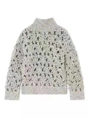 GANNI Flower Crochet Alpaca Sweater - Grey
